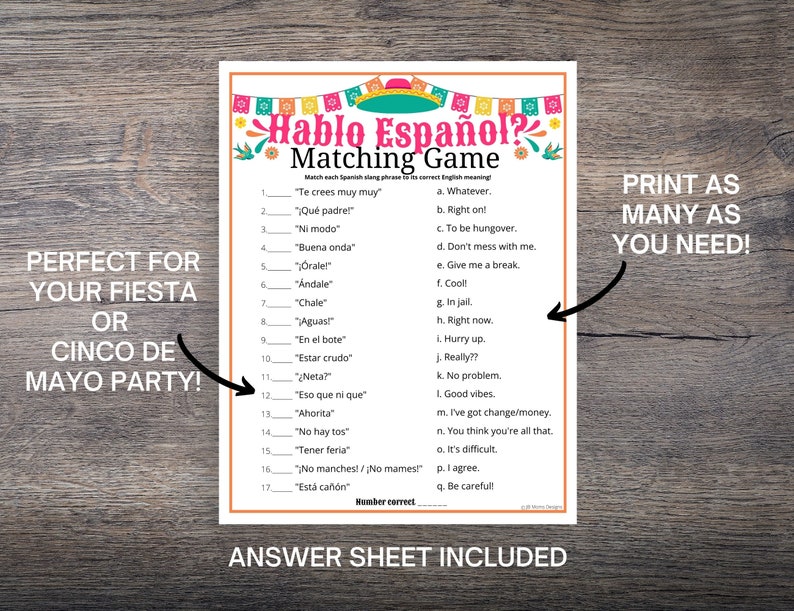 Cinco De Mayo Spanish Quiz Game: Hablo Español Party Activity (digital ...