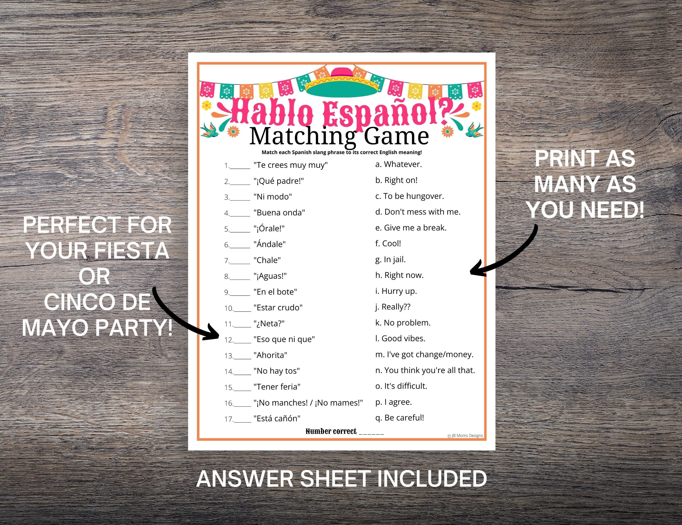 Cinco De Mayo Spanish Quiz Game: Hablo Español Party Activity (digital ...