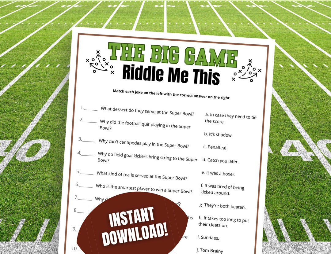 Super Football Riddle Game: Funny Football Jokes Party Activity ...
