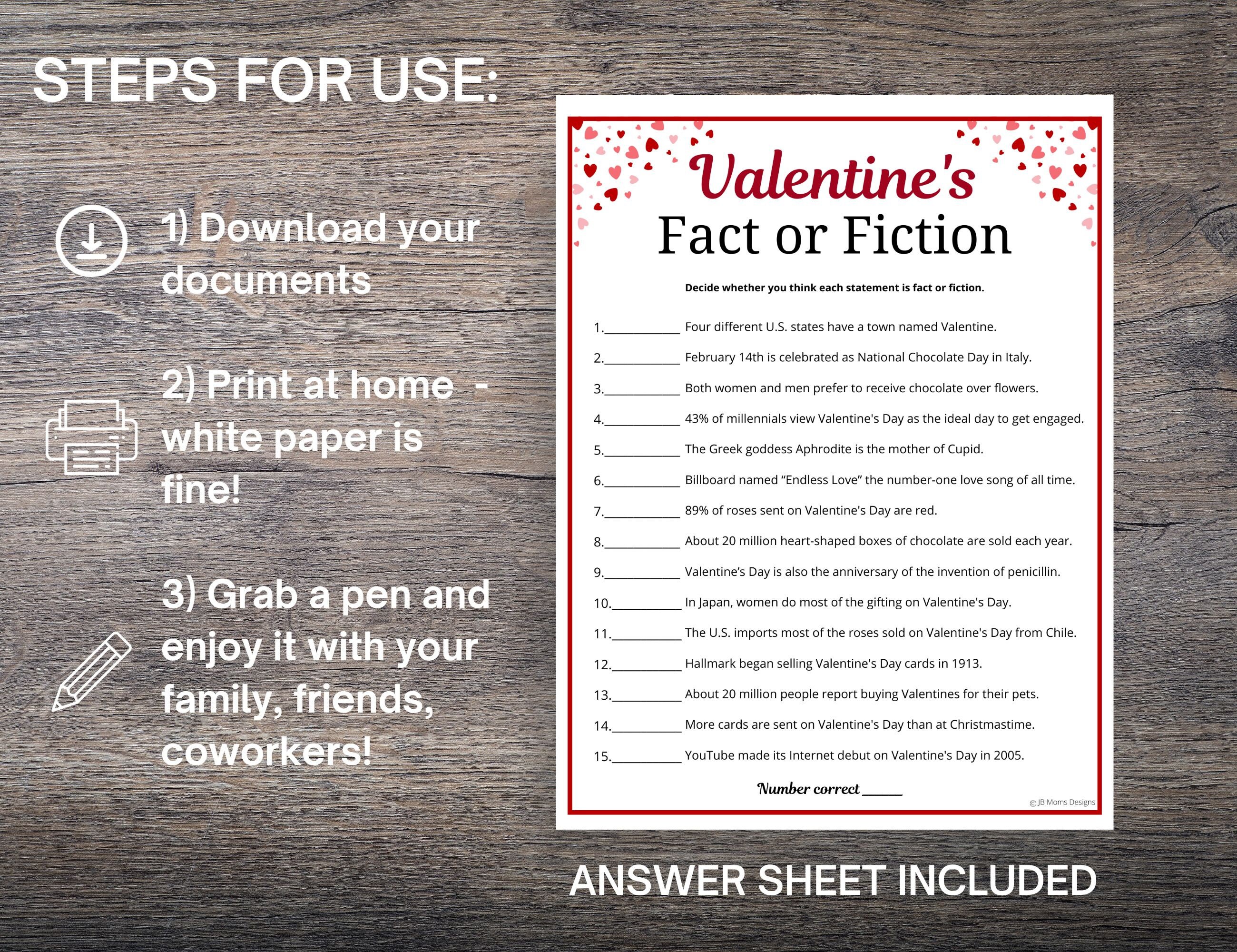 Valentine's Fact or Fiction Game: Fun Trivia Quiz (printable PDF) - Etsy
