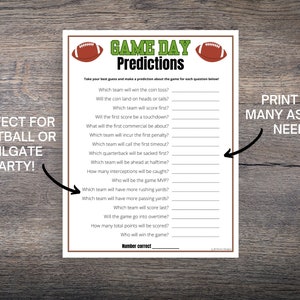 Football Predictions Party Game: Printable Tailgate Idea (PDF) - Etsy