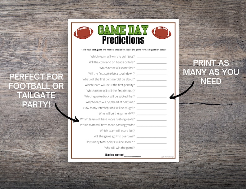 Football Predictions Party Game: Printable Tailgate Idea (PDF) - Etsy
