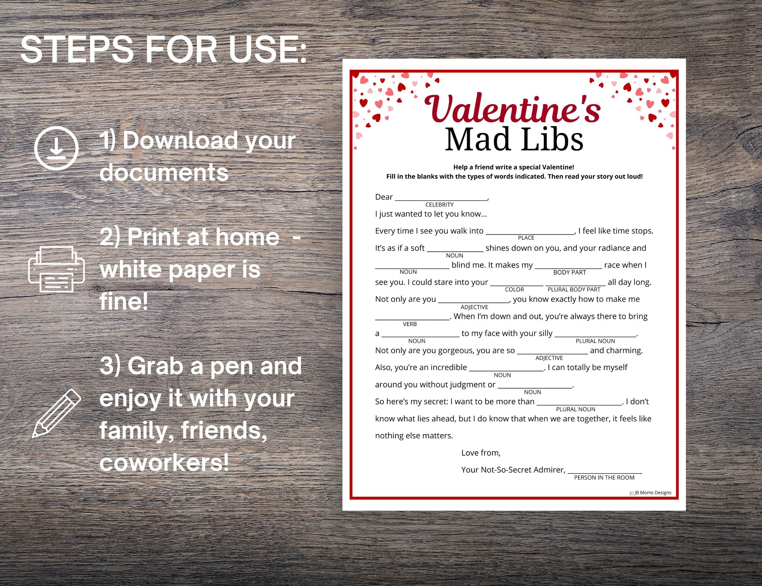 Valentine's Day Mad Libs Game: Fun Printable Party Activity (PDF) - Etsy