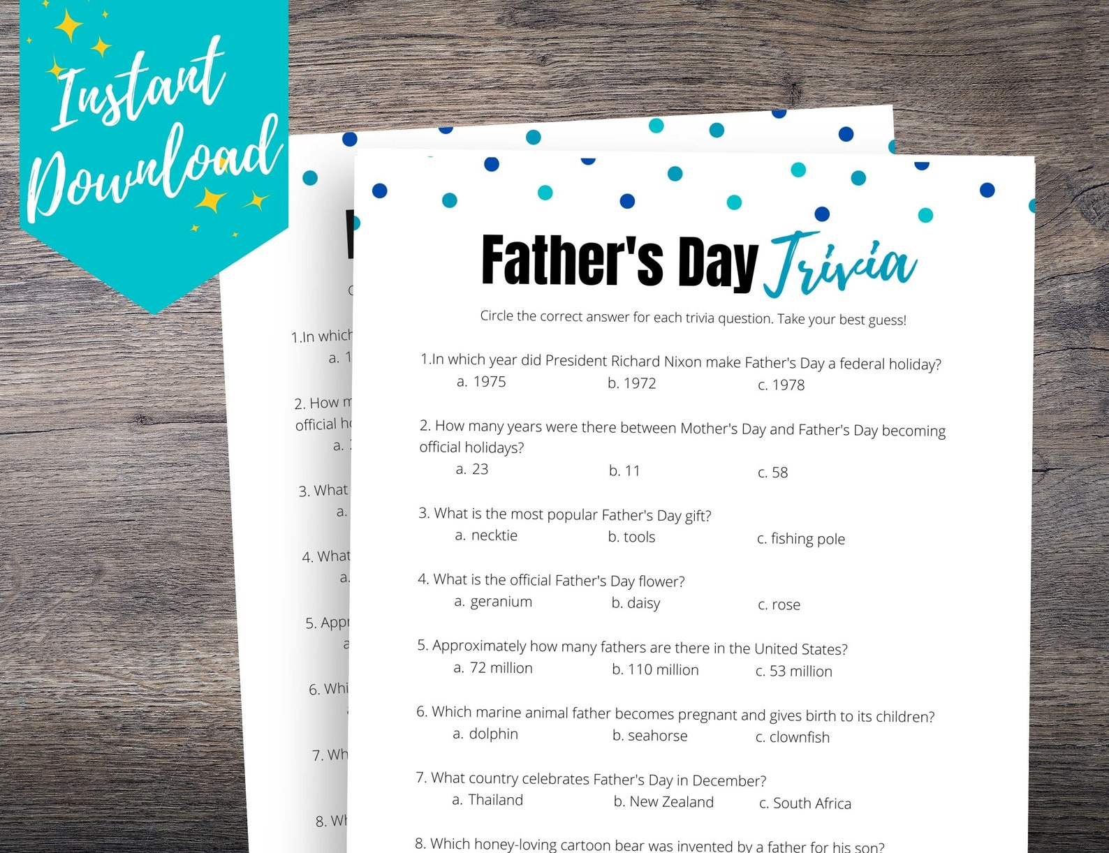 Father's Day Trivia Game Printable for Kids and Adults | Etsy