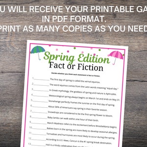 Spring Fact or Fiction Trivia Game, Fun Spring Quiz for Adults, Seniors ...