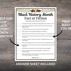 Black History Month Fact or Fiction Trivia Game (printable) - Etsy