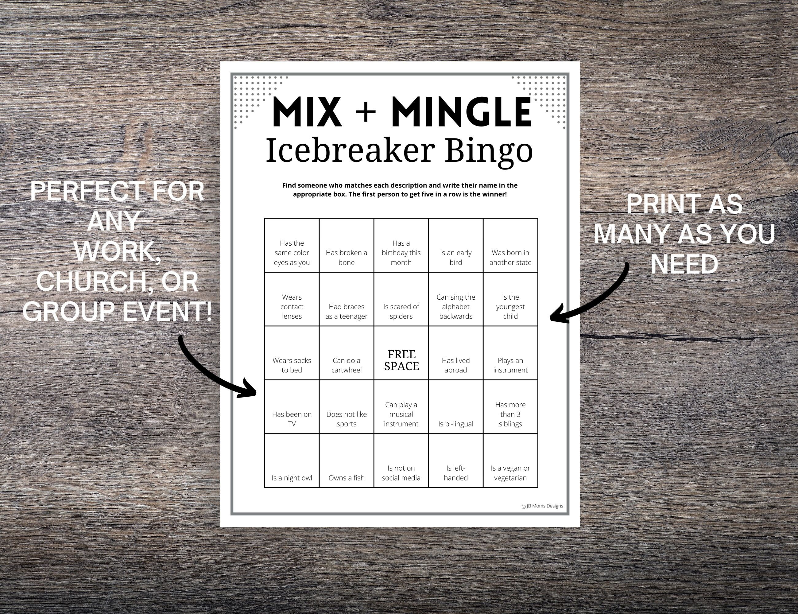 Mix & Mingle Icebreaker Bingo: Fun Group Activity (PDF) - Etsy