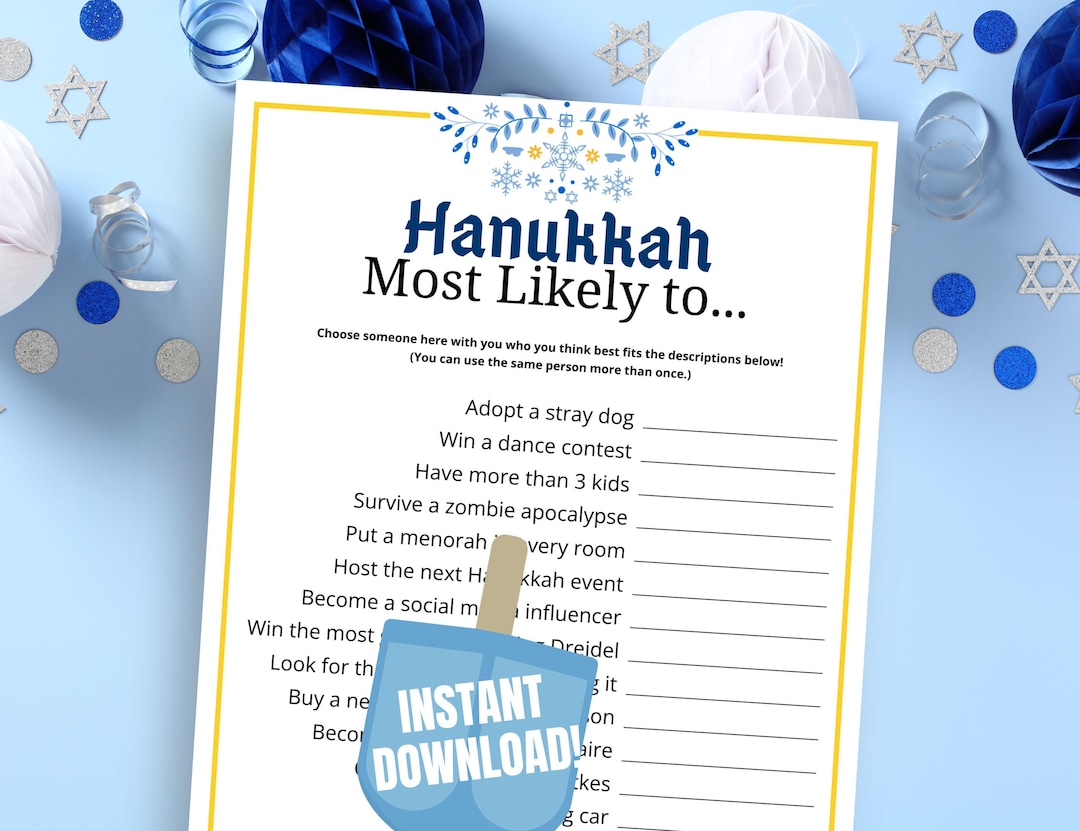 Hanukkah Most Likely to Game, Printable Hanukkah Game for Teens ...