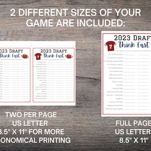 Football Draft Think Fast Game, 2023 Football Draft Party Game for ...