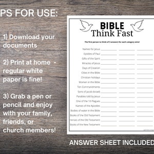 Bible Think Fast Game: Sunday School Activity (digital Download) - Etsy