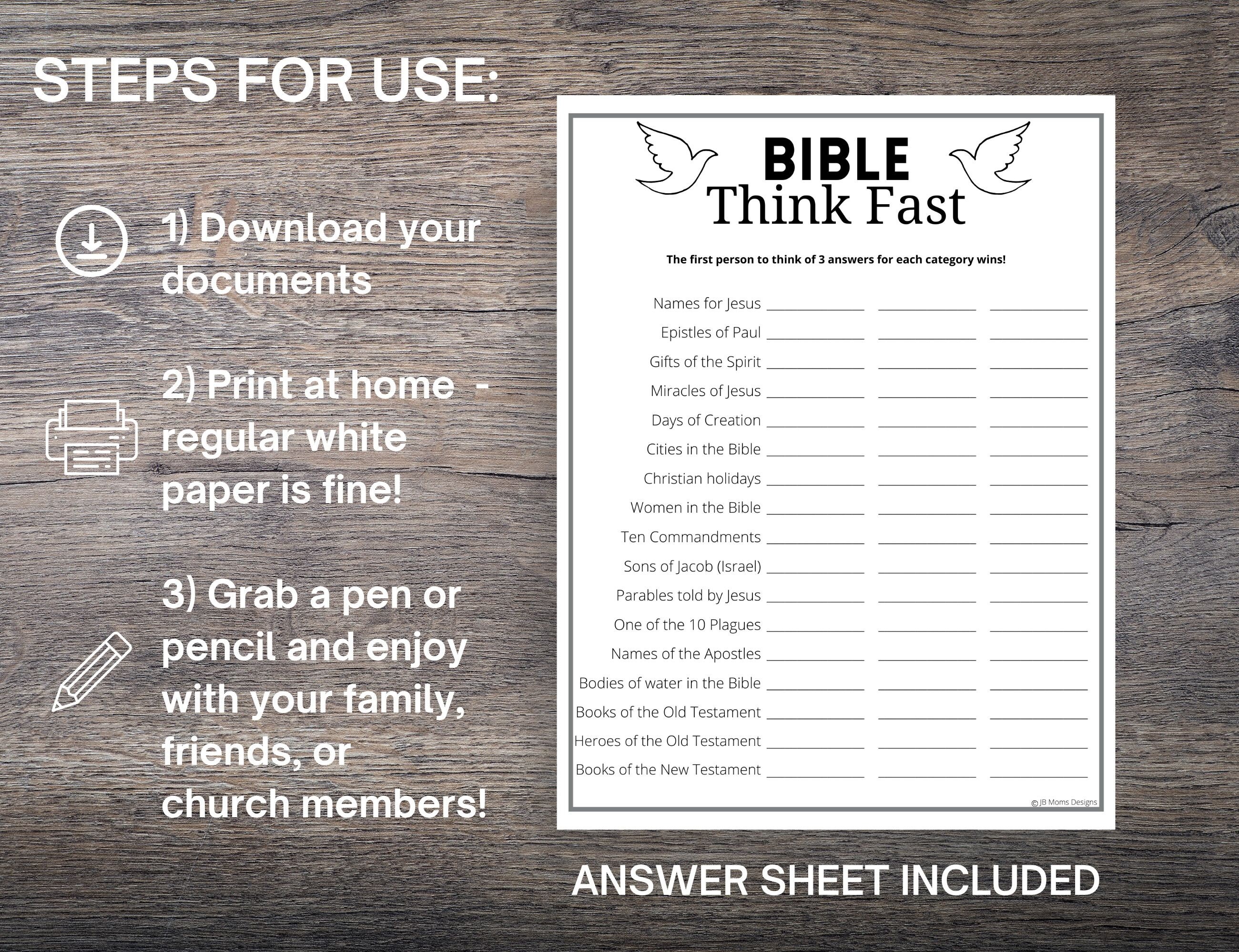 Bible Think Fast Game: Sunday School Activity (digital Download) - Etsy