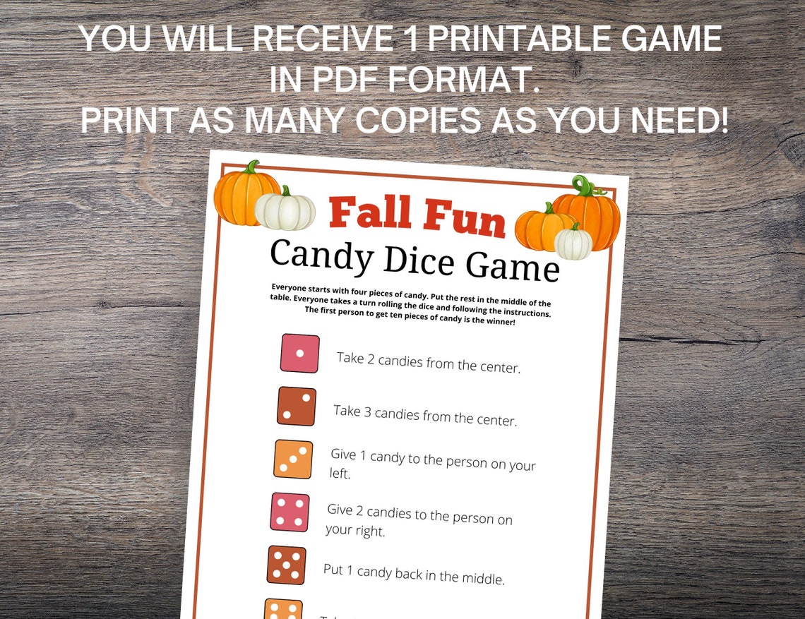 Fall Candy Dice Game Fun Fall Activities Autumn Candy Dice - Etsy