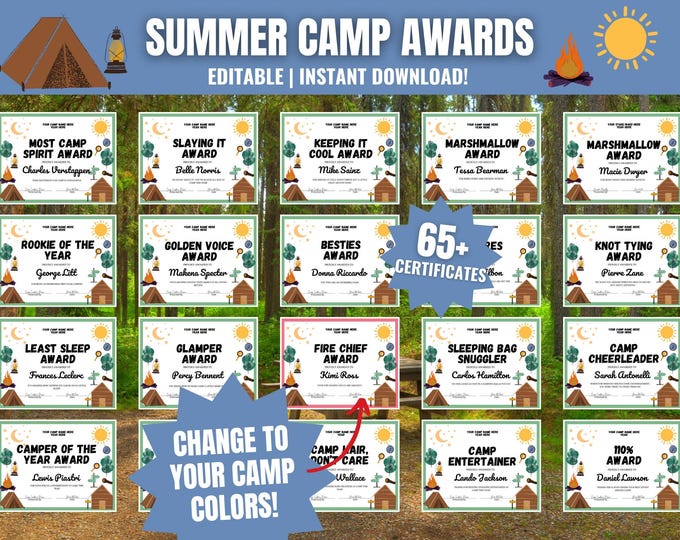 Editable Summer Camp Award Certificates | Camp Awards | Day Camp Awards ...