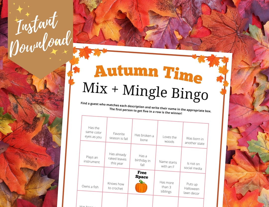 Fall Mix & Mingle Bingo Game: Printable Autumn Party Activity (digital ...