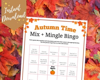 Fall Mix & Mingle Bingo Game, Fall Find the Guest Bingo Game, Cute Fall ...