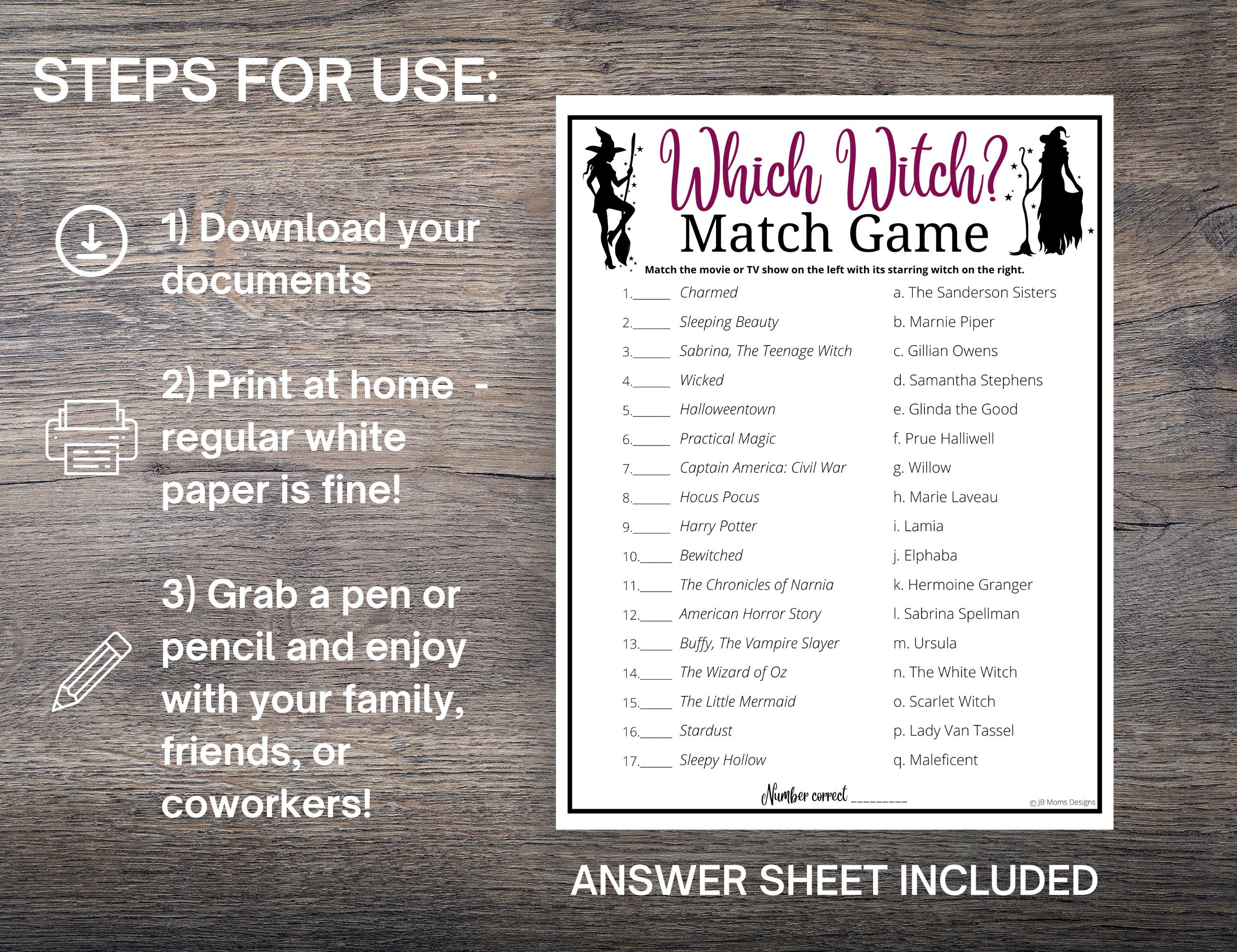 Halloween Which Witch Match Game Witches Party Witches Night - Etsy