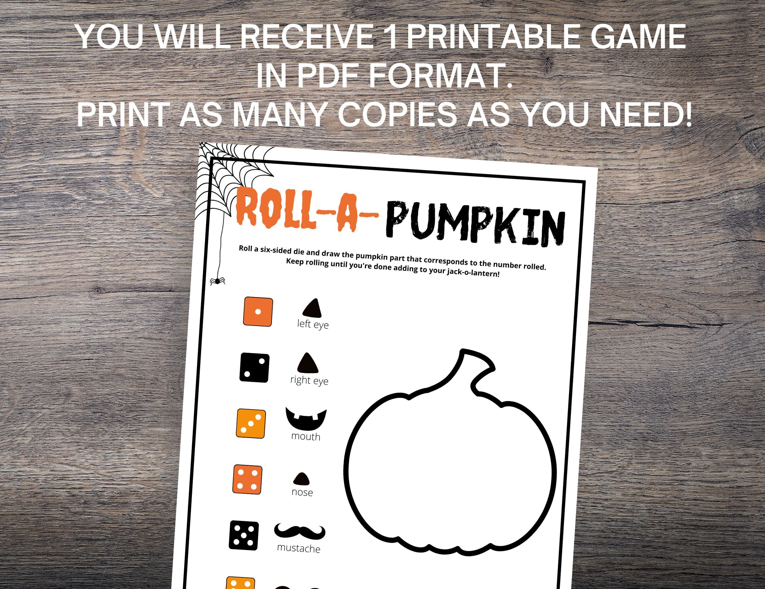 Halloween Roll A Pumpkin Game: Kids Printable Party Activity (PDF) - Etsy