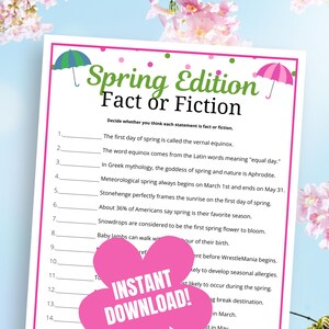 Spring Fact or Fiction Trivia Game, Fun Spring Quiz for Adults, Seniors ...