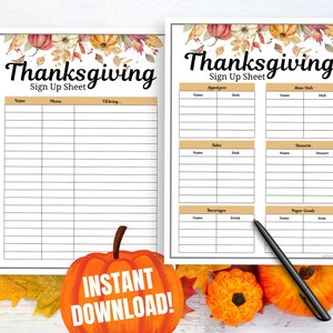 Thanksgiving Potluck Sign up Sheet, Thanksgiving Dinner Signup Sheet ...