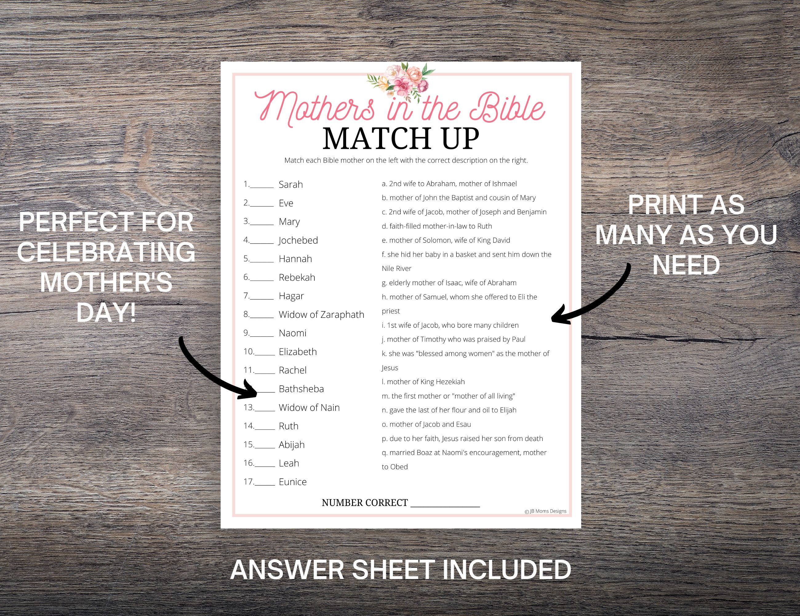 Mothers in the Bible Mother's Day Matching Game Mothers - Etsy