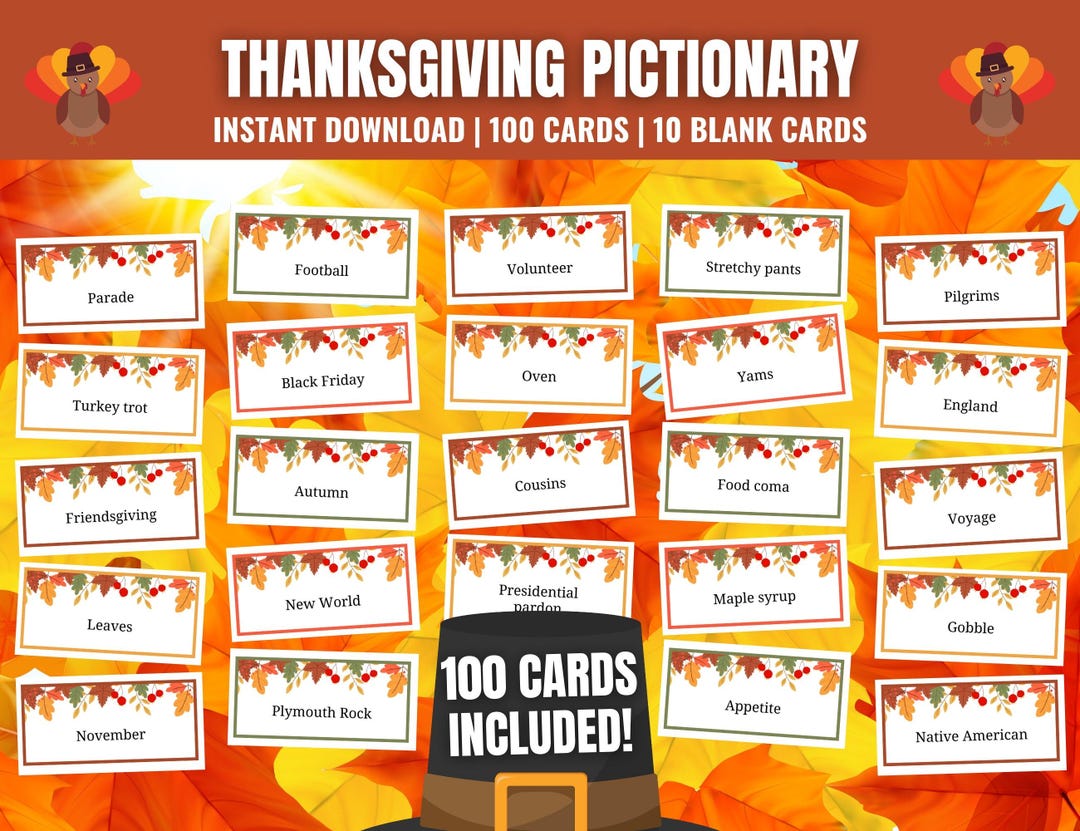 Thanksgiving Pictionary Cards: Fun Family Game (printable) - Etsy