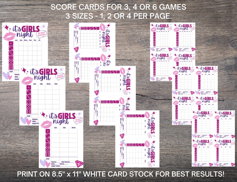 Girls Night Bunco Bundle: Printable Ladies Night Scorecards, Tally ...