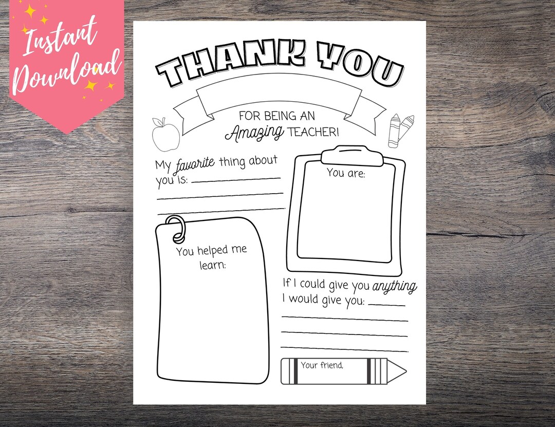 Teacher Thank You Printable: End of Year Gift (PDF Download) - Etsy
