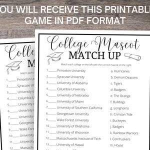 Graduation Party College Match-up Game, High School Graduation Party ...