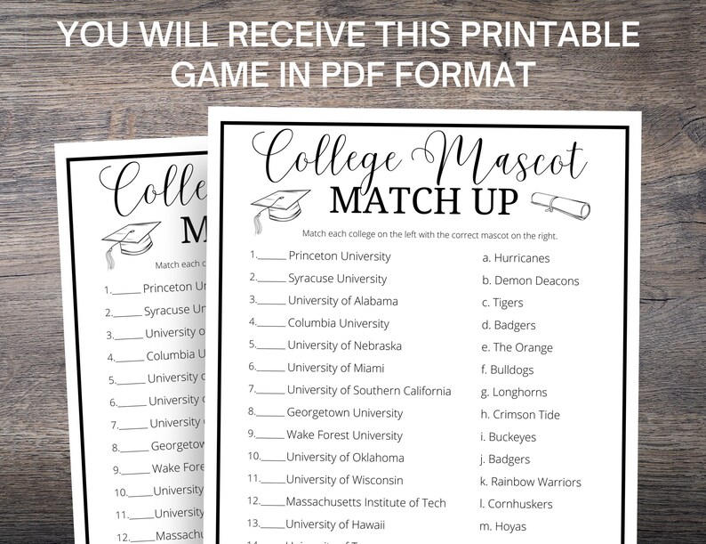 Graduation Party College Match-up Game High School Graduation - Etsy