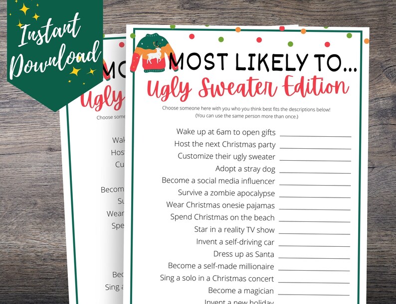 Ugly Sweater Most Likely to Game Ugly Sweater Party Game - Etsy