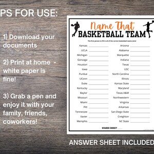 Name That College Basketball Team Printable Game, Fun Men's College ...
