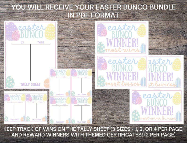 Easter Bunco Party Bundle: Printable Scorecards, Tally Sheets and More ...