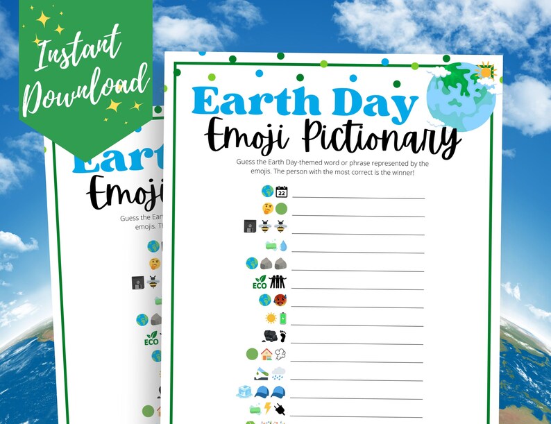 Earth Day Emoji Pictionary Game Fun Earth Day Trivia Game - Etsy