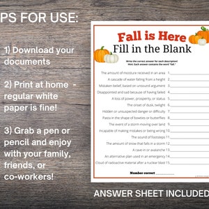 Fall Fill in the Blank Printable Game, Fun Fall Activity for Fall ...