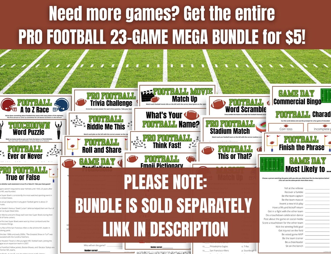 Football Bingo Game: Fun Party Idea (printable PDF) - Etsy