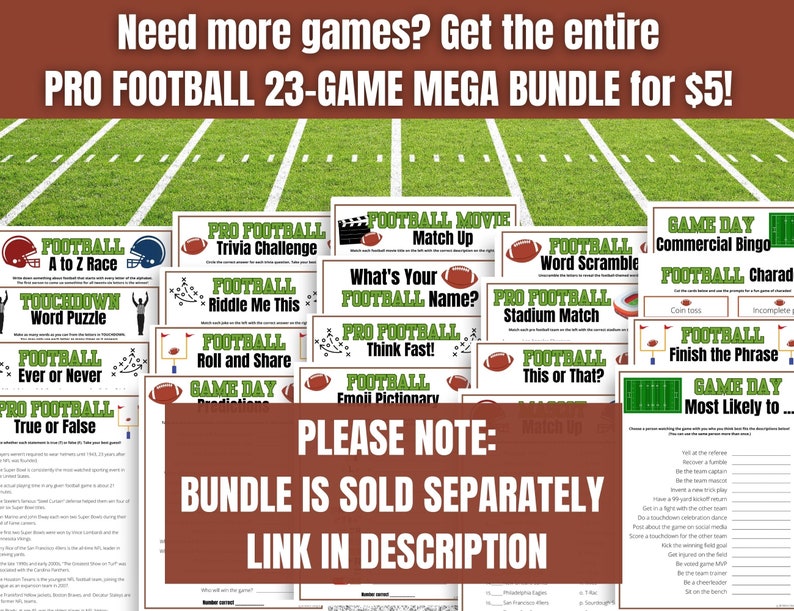 Football Bingo Game: Fun Party Idea (printable PDF) - Etsy