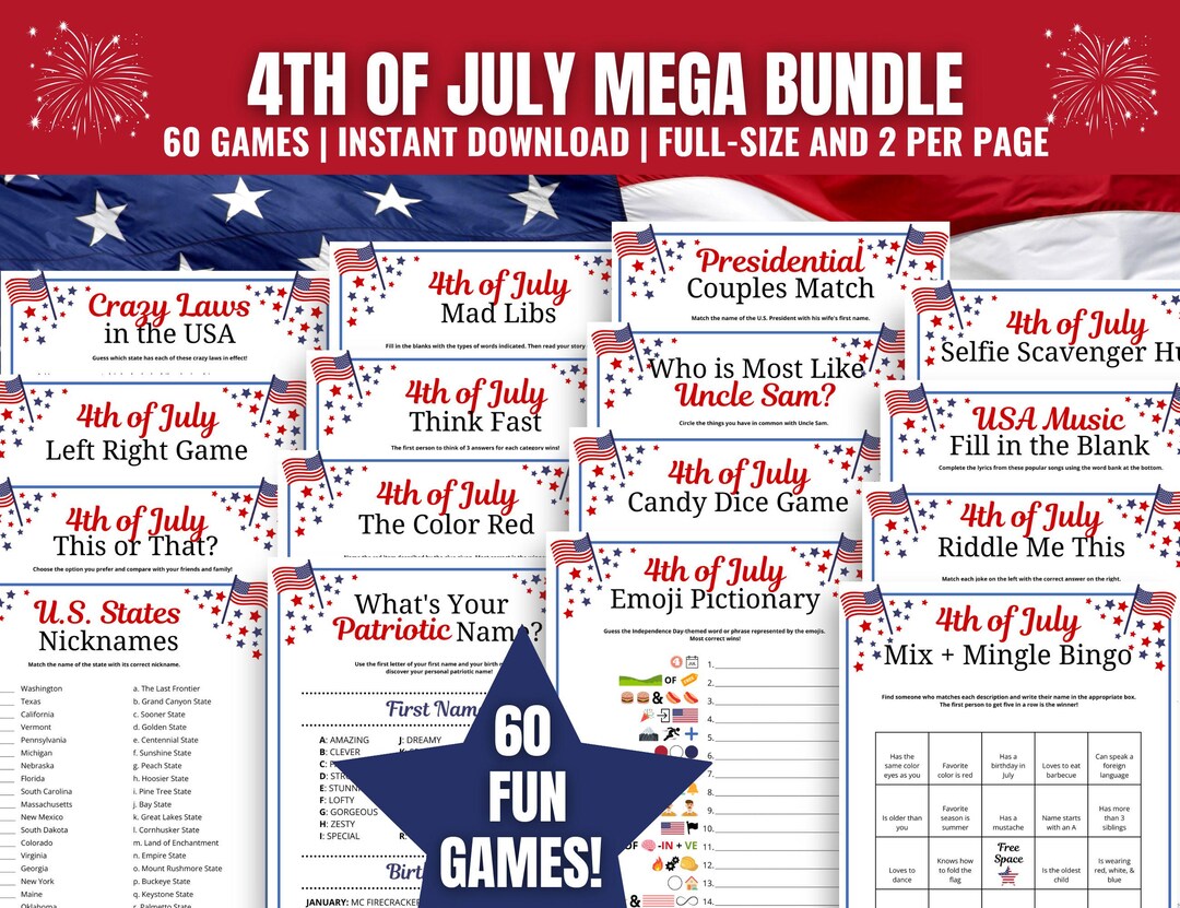 4th of July Games MEGA Bundle, Fun July 4th Party Games, Independence ...
