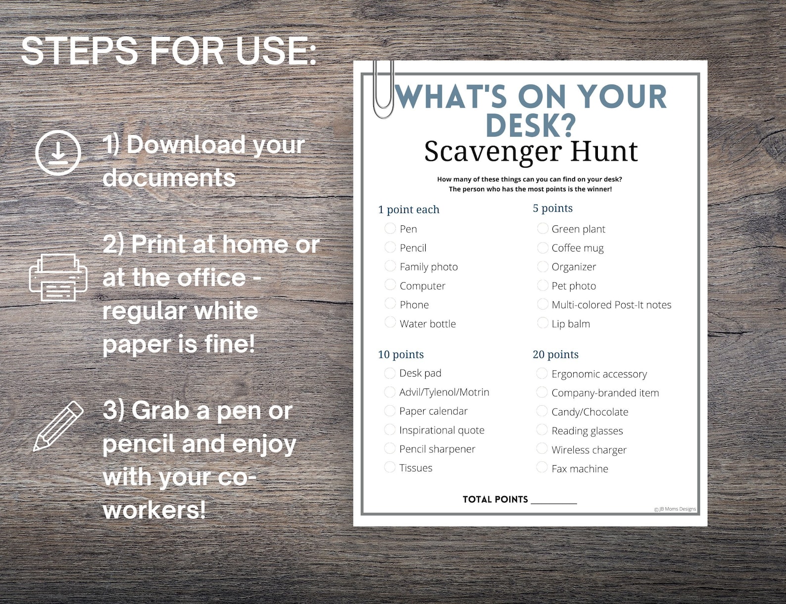 Office Party Whats on Your Desk Scavenger Hunt Game, Work Party Ideas ...