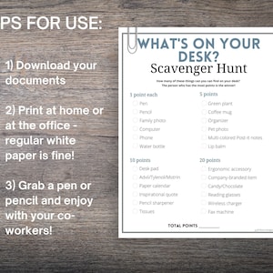 Office Scavenger Hunt Game: Fun Work Party Activity (digital Download ...