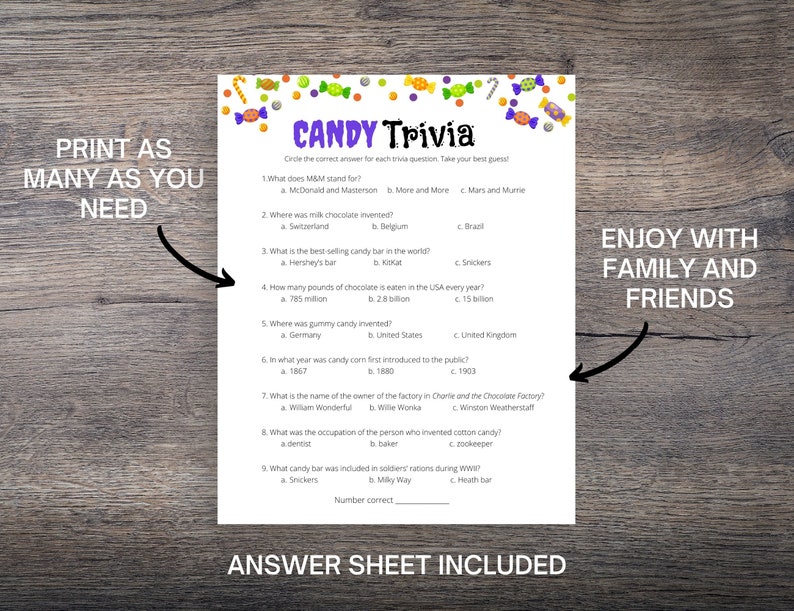 Halloween Candy Trivia Game Halloween Candy Quiz Game for - Etsy