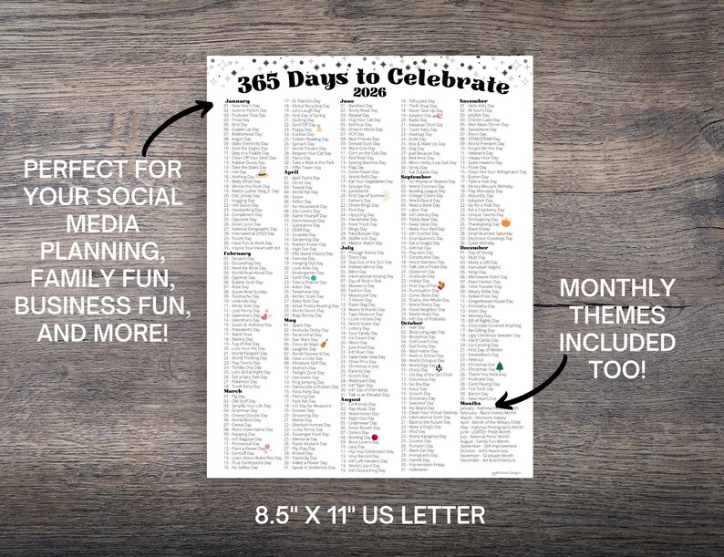 2026 National Fun Days Calendar: Social Media Ideas (printable) - Etsy