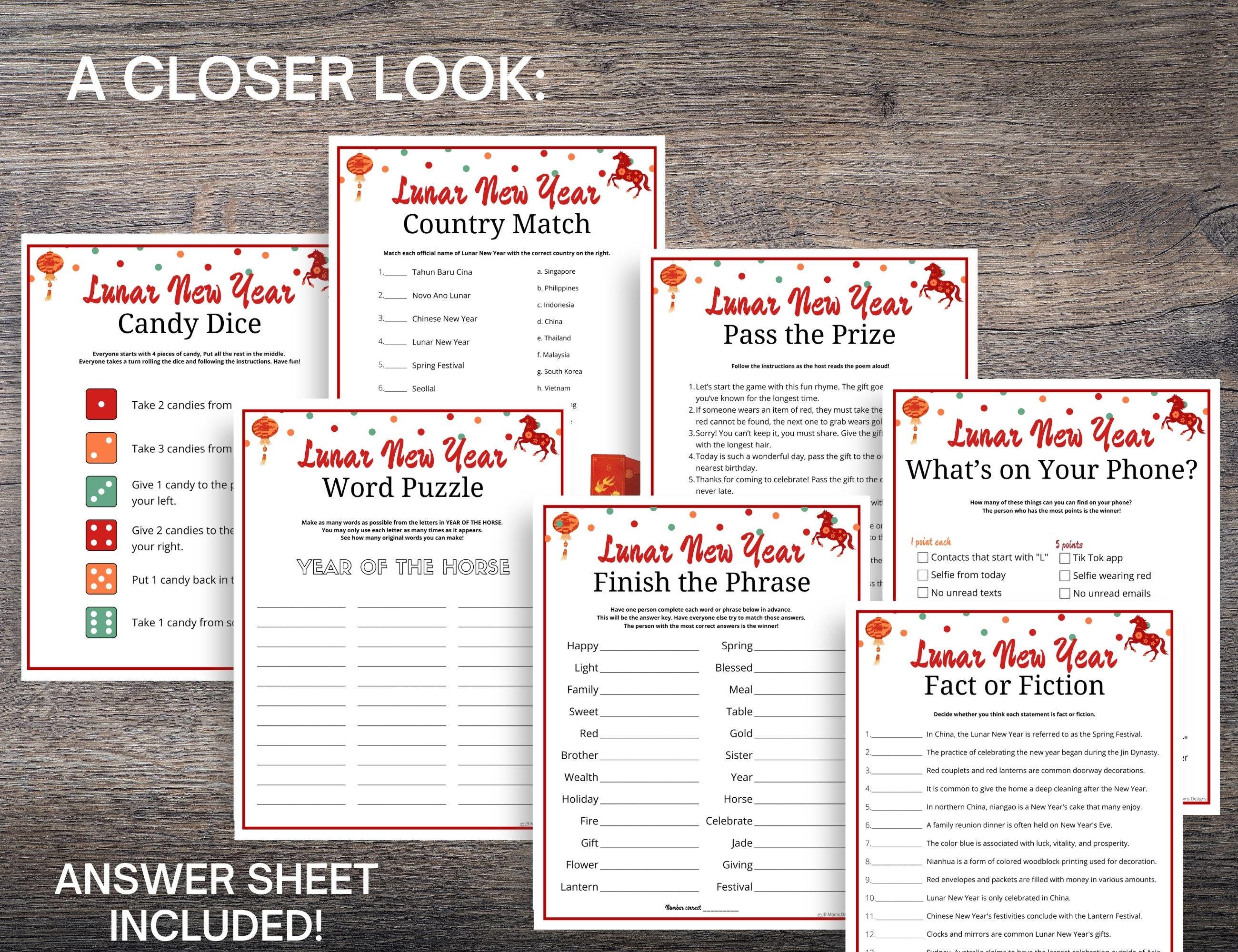 Lunar New Year Games Bundle: 50 Party Games and Activities (digital ...