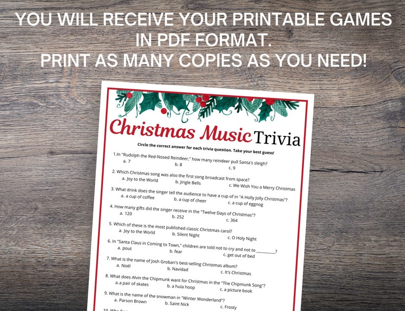 Christmas Music Trivia Game: Fun Holiday Party Activity (printable PDF ...