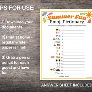 Summer Emoji Pictionary Game: Printable Pool Party Activity (digital ...