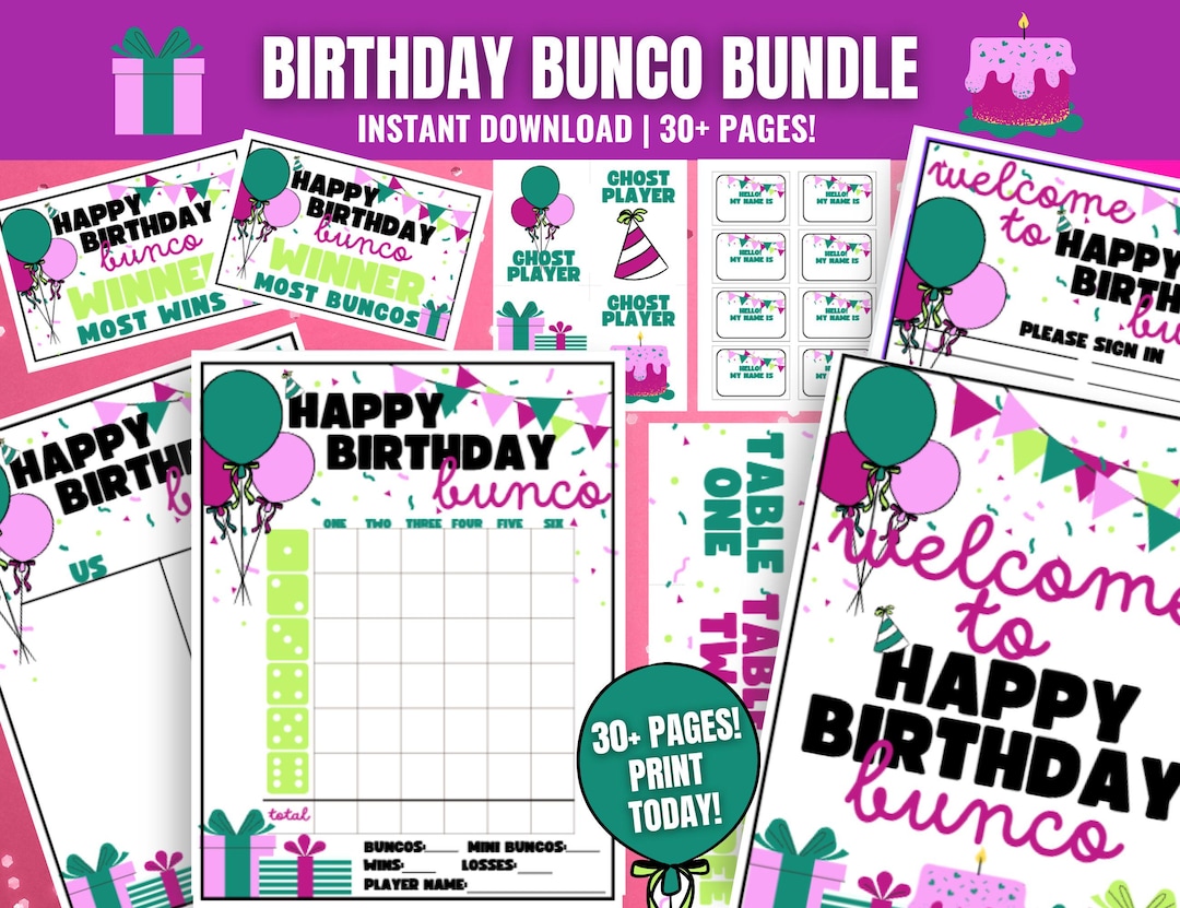 Birthday Bunco MEGA Bundle: Printable Party Scorecards, Tally Sheets ...