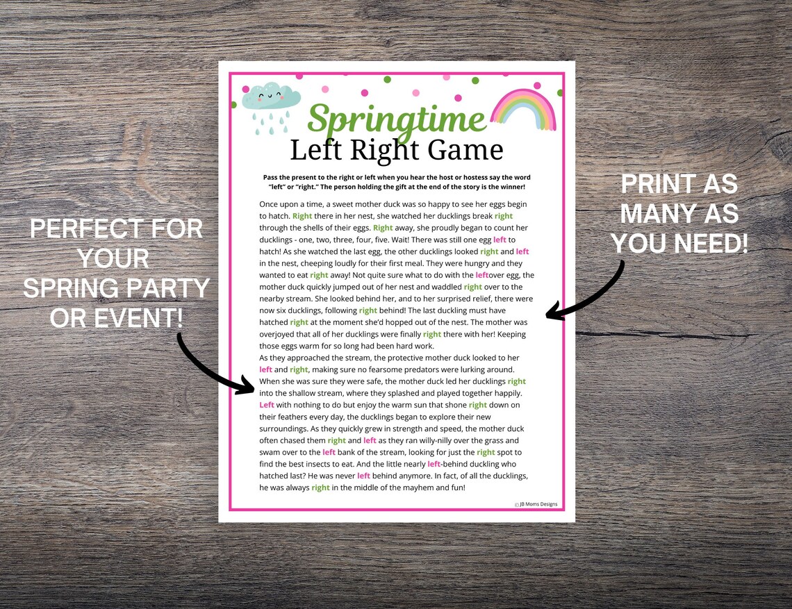 Spring Left Right Game: Fun Party Activity (PDF Download) - Etsy