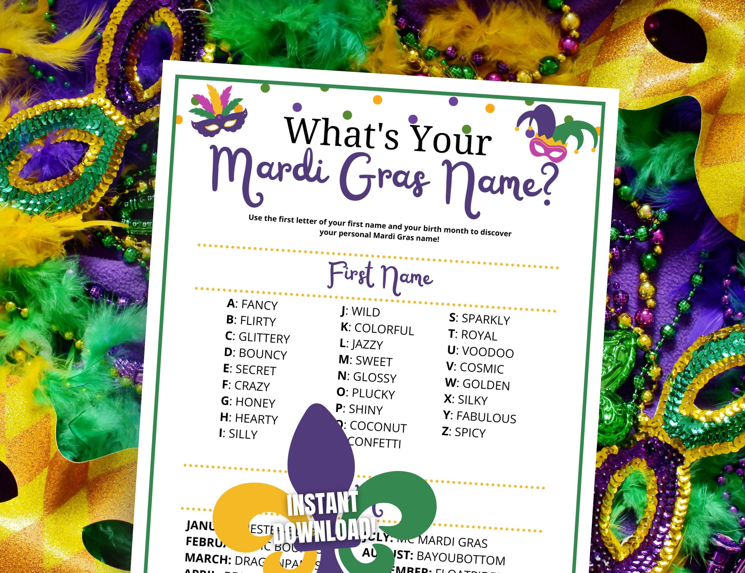 Mardi Gras Name Game Printable: Party Activity (digital Download) - Etsy