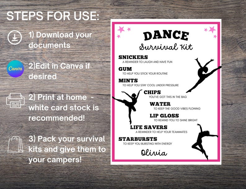 Editable Dance Competition Survival Kit: Gift Bag Tag Printables ...