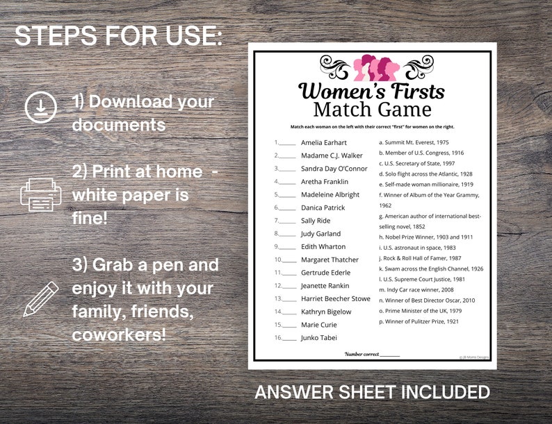 Women's History Month Game: Women's Firsts Trivia (PDF Download) - Etsy