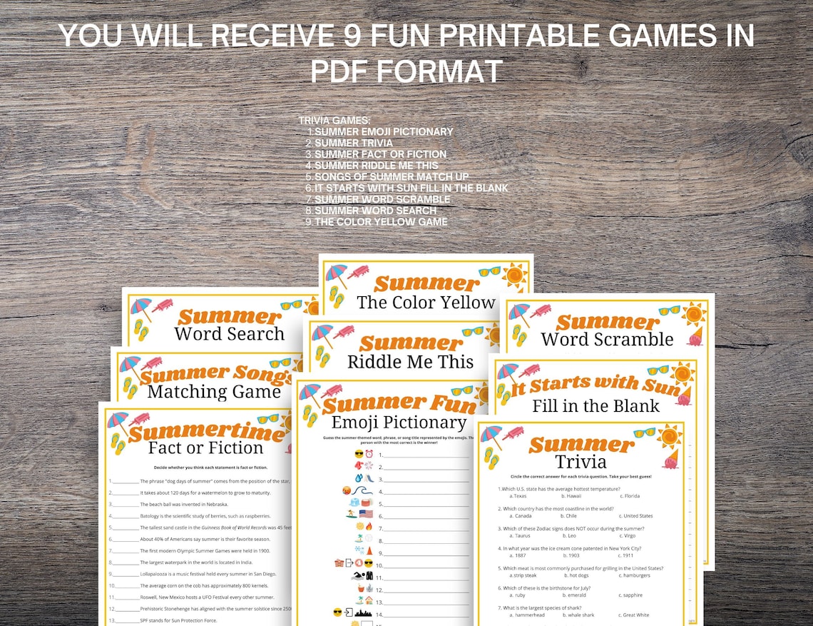 Summer Trivia Games Bundle: Fun Printable Activities (digital Download ...